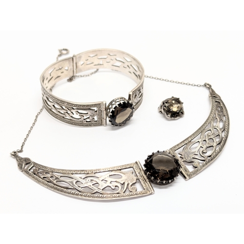 A 1977 ornate Edinburgh silver jewellery set by Celtic Art Industries ...