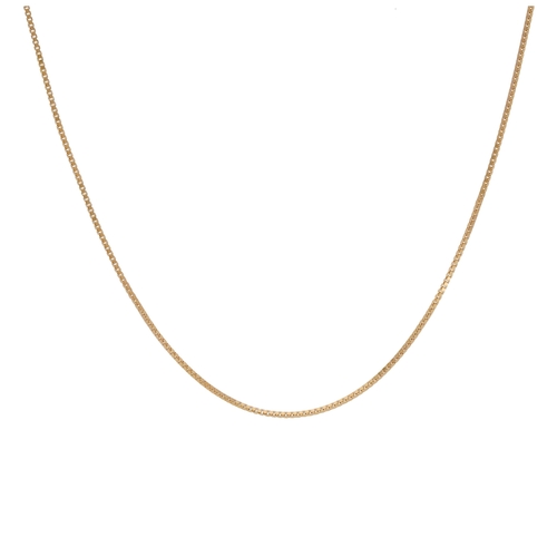 A new 9ct gold fine box chain, 18 inches