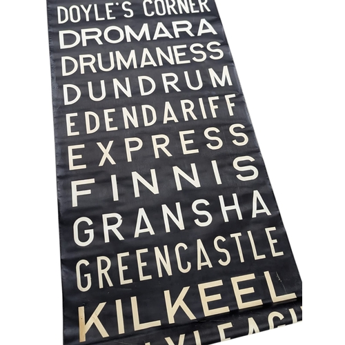 A Northern Irish County Down Bus destination blind