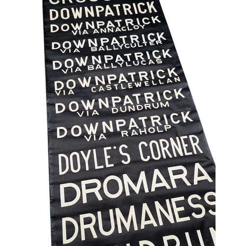 A Northern Irish County Down Bus destination blind