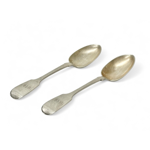 A pair of Irish silver spoons. Dublin, 1865. Victorian, 19th Century. 53g.