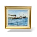 David Donnan. A large oil on canvas. Belfast Coal Boat. 51x41cm. Frame ...