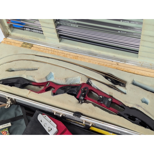 Matrix and Browning left handed bows with arrows etc