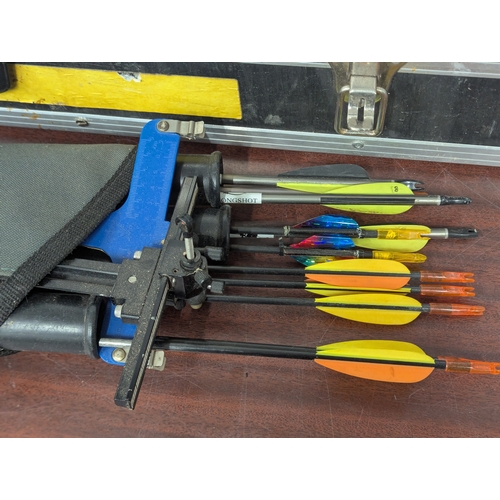 Matrix and Browning left handed bows with arrows etc