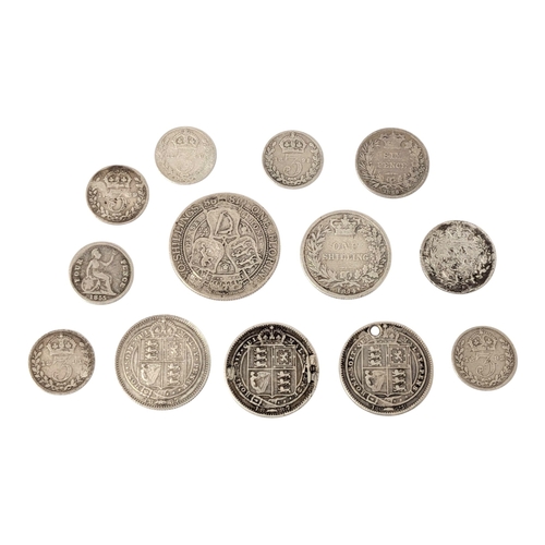 A collection of Victorian silver coins. Including 1855 Four Pence. One ...