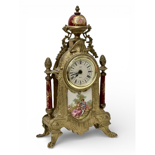 An 18th Century style three piece brass mantel clock set. Uranio, Italy ...