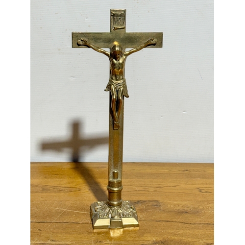 A vintage brass crucifix. 43.5cm.