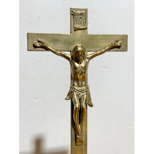A vintage brass crucifix. 43.5cm.