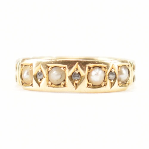 An antique gold, diamond & seed pearl ring. The ring having four square ...