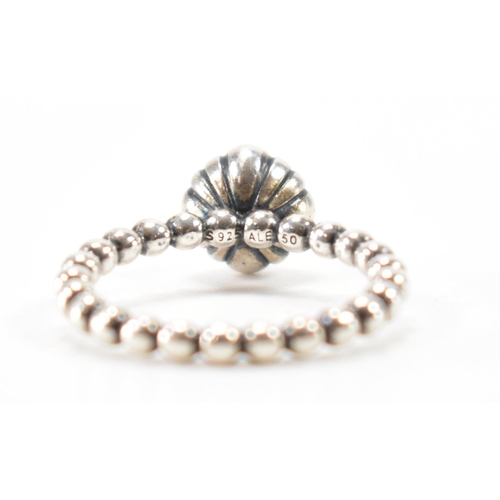 A Pandora silver ring in original box. The ring having a reeded band ...