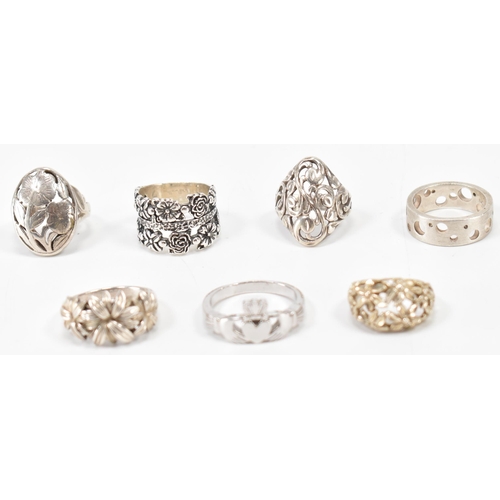 A collection of 925 silver punched design dress rings. The lot to ...