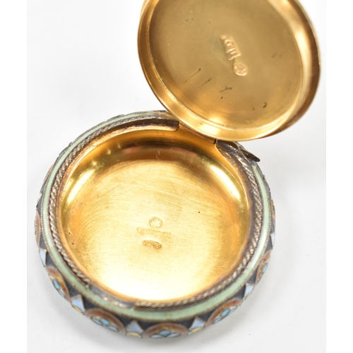 A Russian Imperial antique silver cloisonné pill box. The box having ...