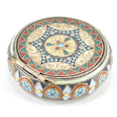 A Russian Imperial antique silver cloisonné pill box. The box having ...