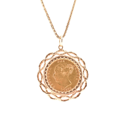 A hallmarked 9ct yellow gold necklace chain & half sovereign pendant ...