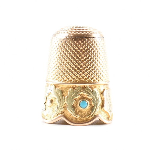 An antique yellow gold & turquoise thimble. The thimble having a ...