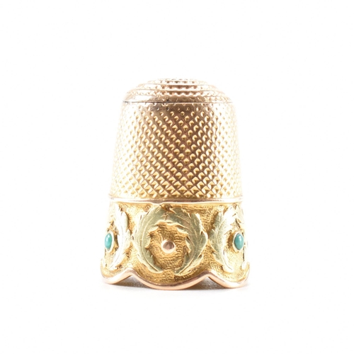 An antique yellow gold & turquoise thimble. The thimble having a ...