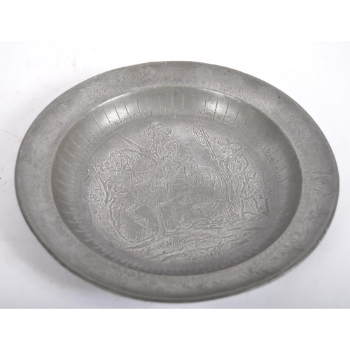 A pair of 18th century Dutch engraved pewter plates of circular form ...
