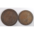 Two Britannia 1797 George III DG Rex cartwheel coins. 40mm x 4mm - 35mm ...