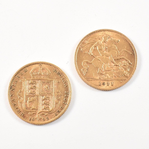 Two 22ct gold half sovereigns. The half sovereigns to include a ...