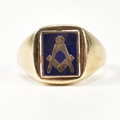 A hallmarked 9ct gold Masonic reversible swivel signet ring. The 9ct ...