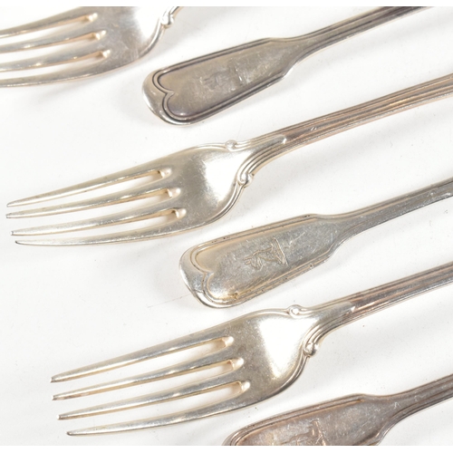 A set of eight Victorian hallmarked silver forks. The forks having a ...
