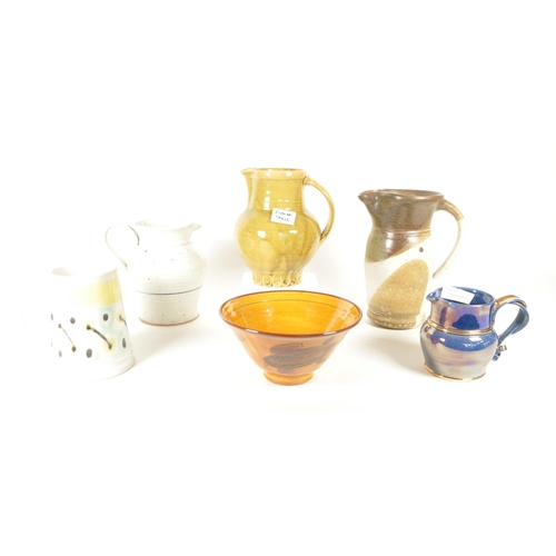 A collection of ceramic studio art pottery. Mainly jugs and one bowl ...